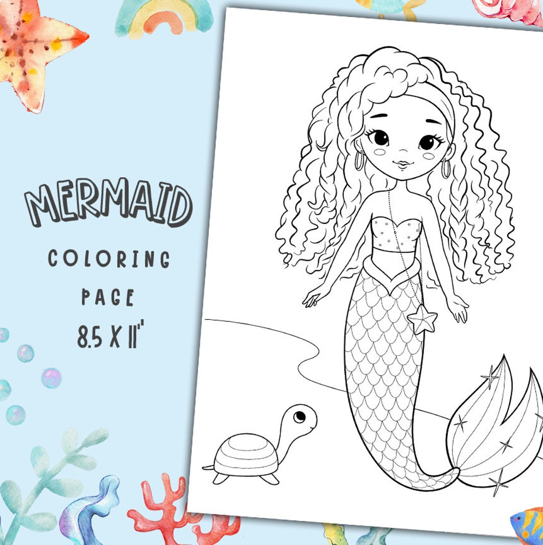MERMAID Coloring Page, Mermaid Printable Pagee, Mermaid Coloring Page ...