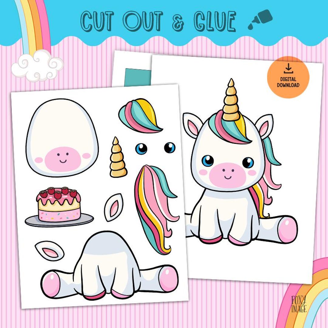 Unicorn Cut and Glue Worksheets, Unicorn Cut and Glue Preschool ...