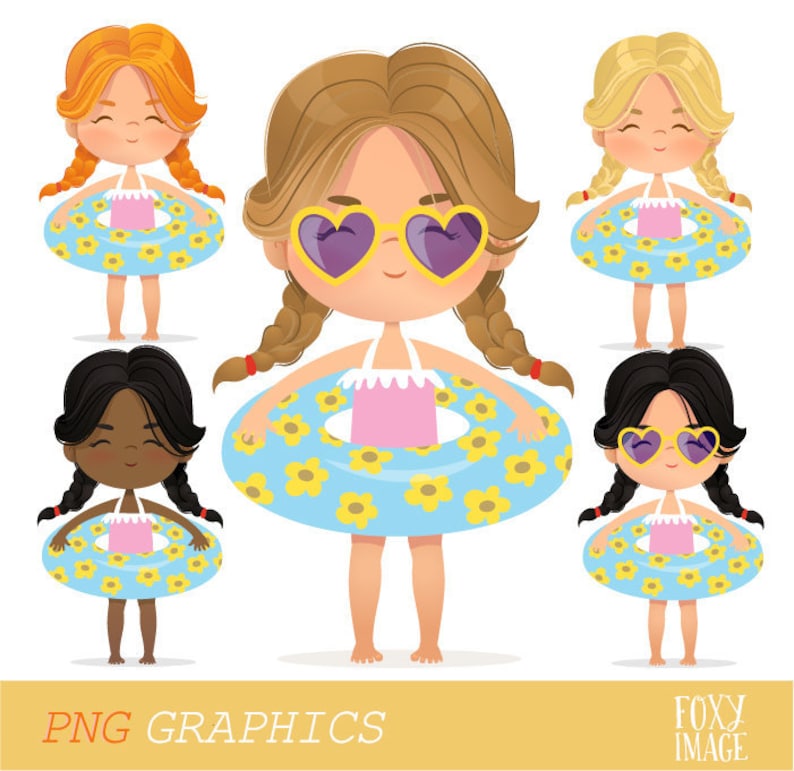 Pool Party Kids, Happy Birthday, Girls Pool Party Clipart, Swim Kids ...