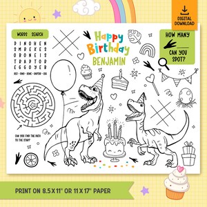 Dinosaur Party Coloring Page Placemat, PRINTABLE Custom Personalized ...