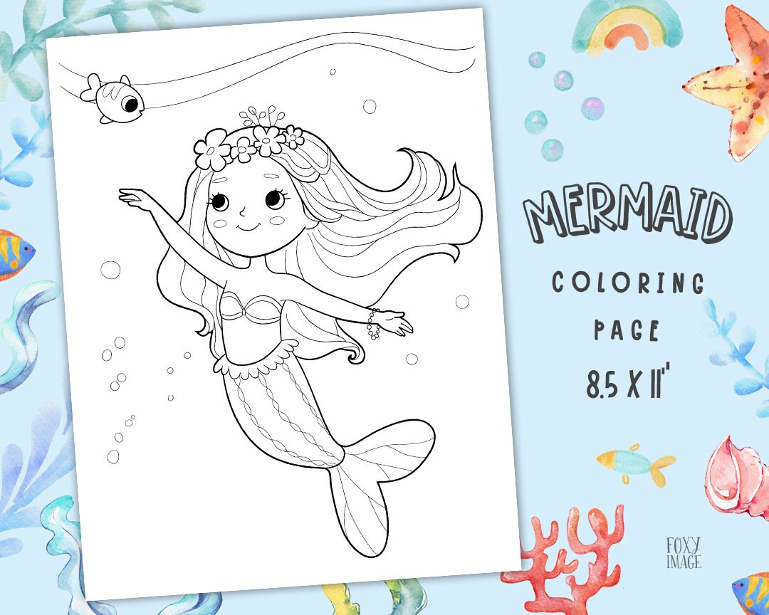 MERMAID Coloring Page Mermaid Printable Pagee Mermaid - Etsy