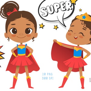 Black Superhero Girl Clipart • African American Birthday Party Decor ...