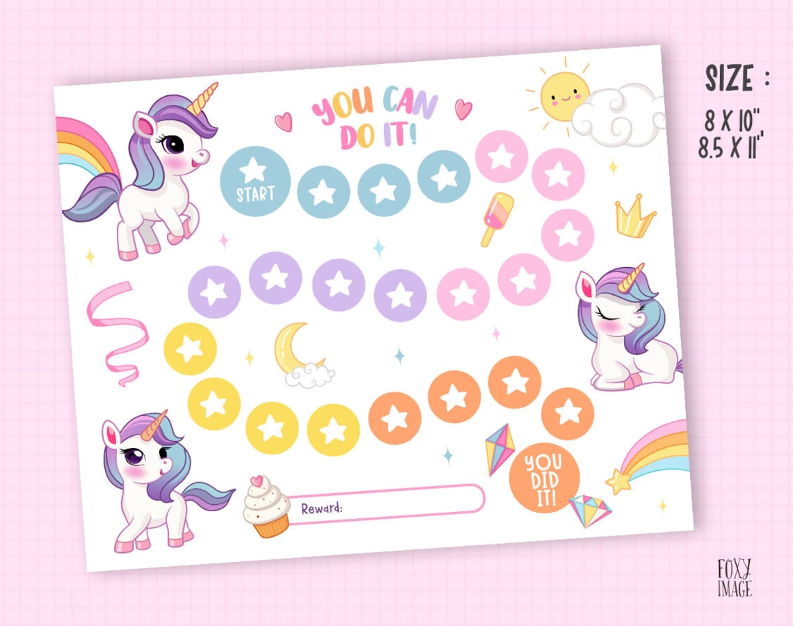 Printable Unicorn Reward Chart, Unicorn Behavior Chart, Toddler ...