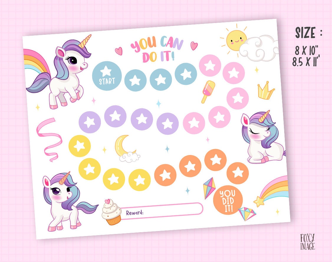 Printable Unicorn Reward Chart, Unicorn Behavior Chart, Toddler ...