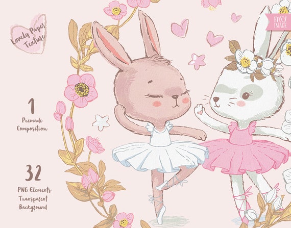 White and Brown Ballerina Rabbits Dancing Bunny PNG Clipart | Etsy