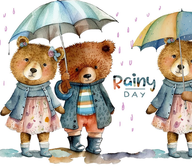 Cute Baby Bear Clipart Bear PNG Clipart Boy and Girl Rainy - Etsy