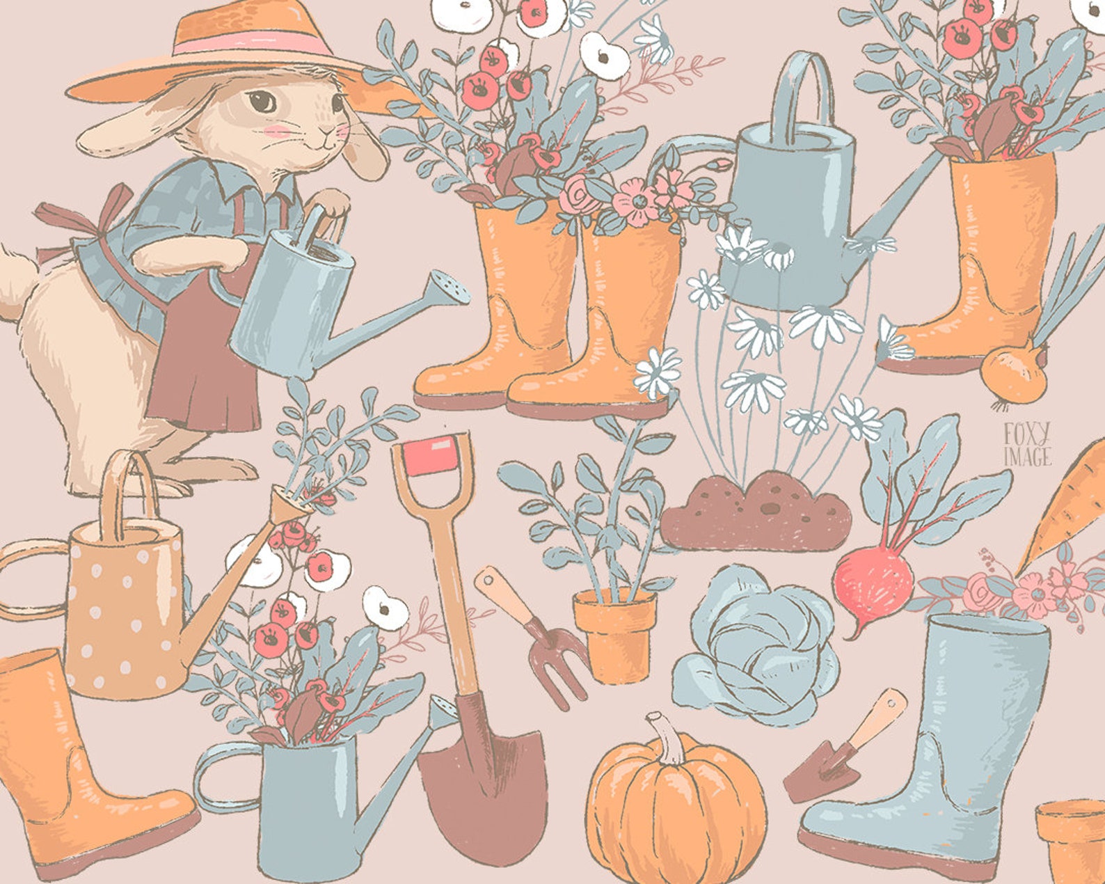 Bunny Garden Clipart PNG Rabbit Gardening PNG Clipart Farm | Etsy