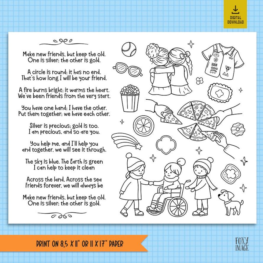 Make New Friends Coloring Page for Girls, Girl Troop Meeting Activity ...