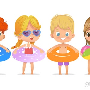 Pool Party Kids, Happy Birthday, Boys and Girls, Pool Party Clipart ...