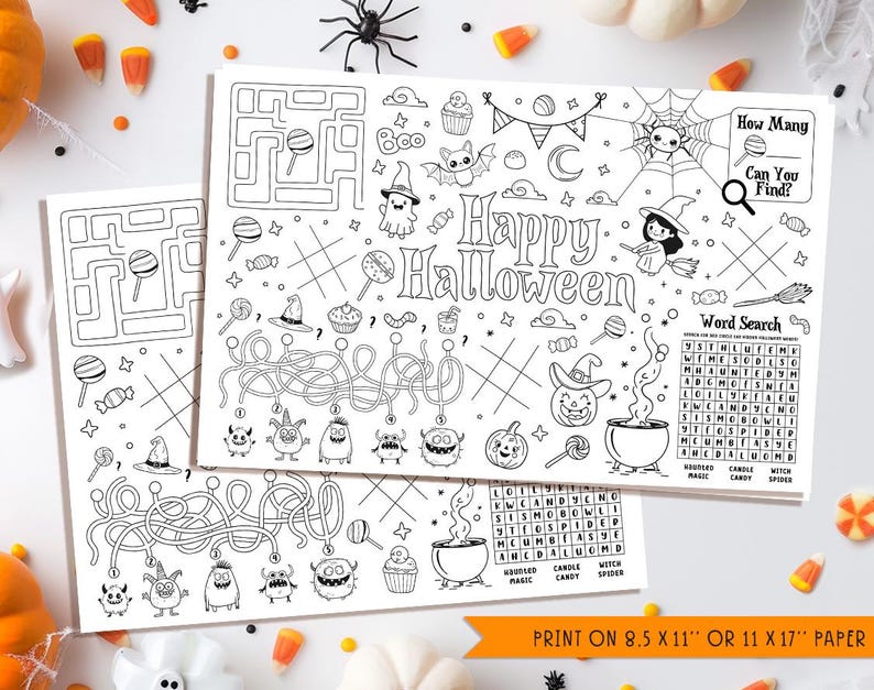 Halloween Coloring Placemat for Kids: Spooky Activity Sheet (PDF & JPEG ...