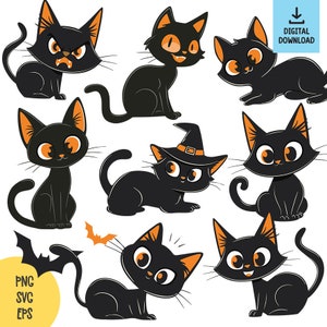 Black Cat Halloween Clipart, Cute Kitty PNG, Halloween Cat, Halloween ...
