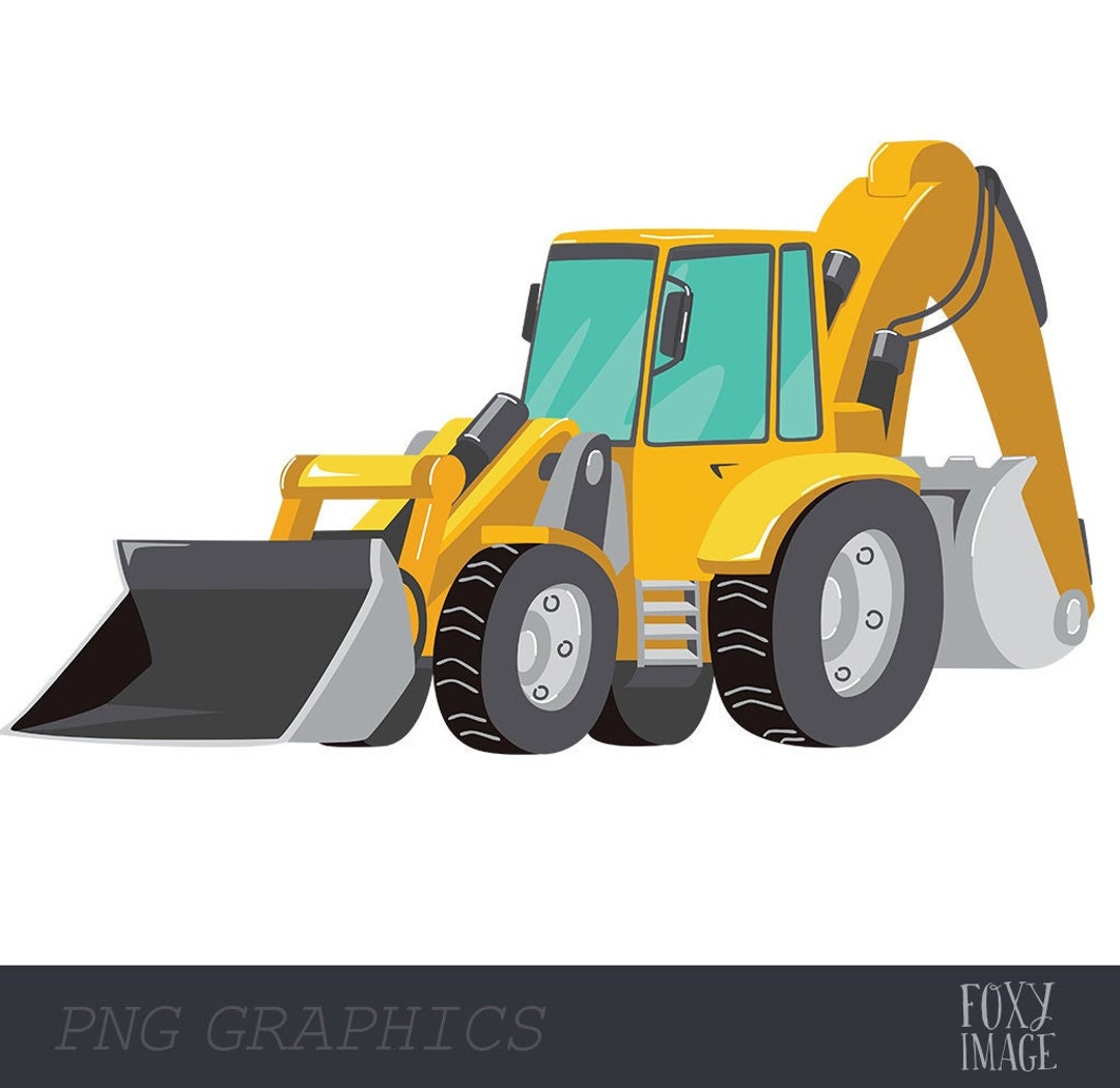 Building Machines Clipart, Backhoe PNG, Instant Digital Download ...