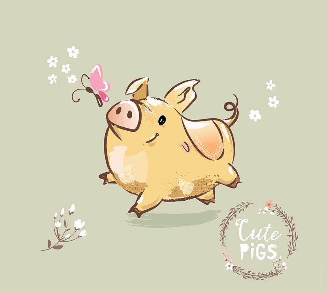Baby Piglet Set. Cute Tiny Yellow Pigs in Different Poses - Etsy