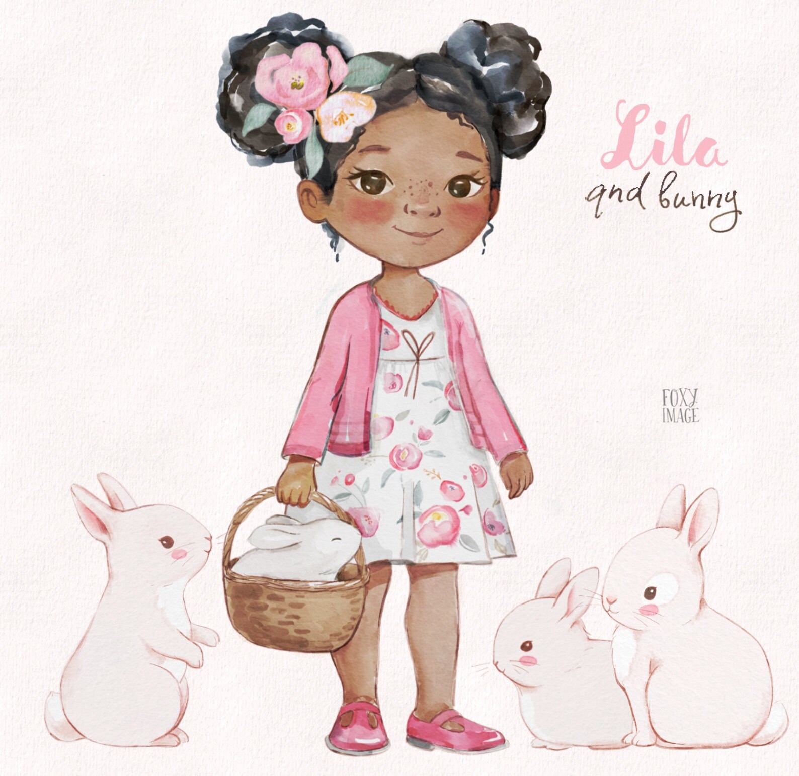 Watercolor Little Girl Lila & Bunny Watercolour Clipart - Etsy