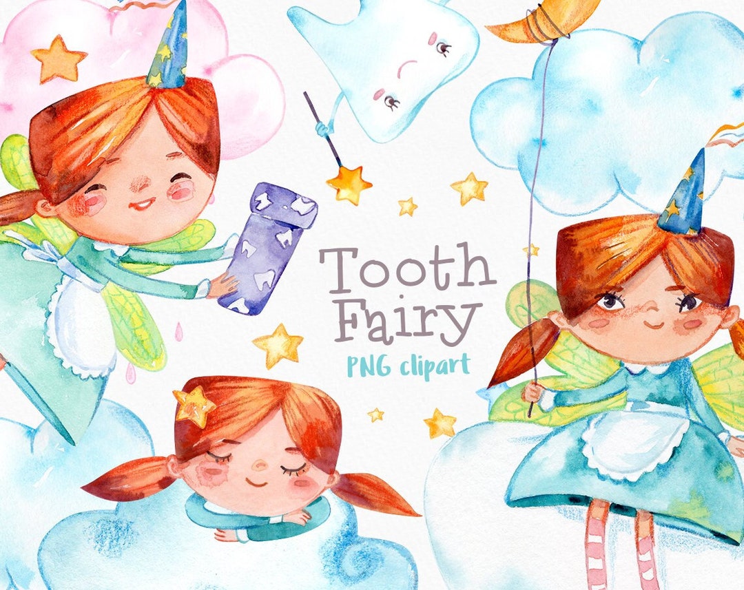 Watercolor Cute Tooth Fairy, Tooth Faty Clip Art, Tooth Fairy Girl ...