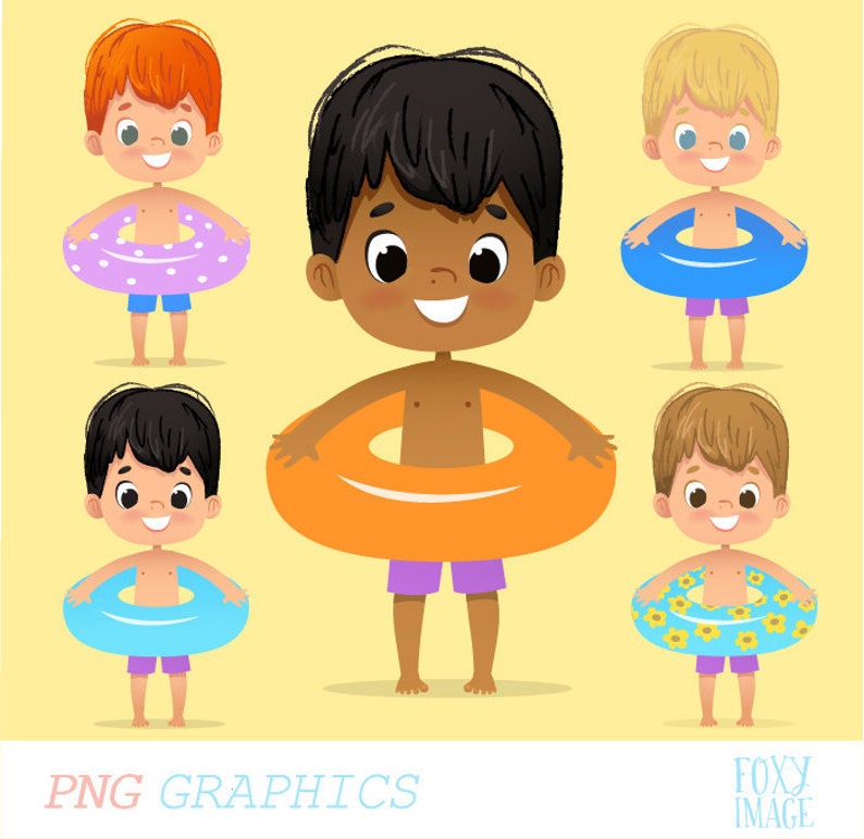 Pool Party Kids, Happy Birthday, Boys Pool Party Clipart, Swim Kids ...