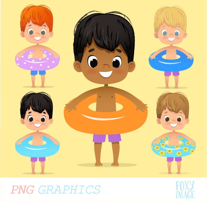 Pool Party Kids, Happy Birthday, Boys Pool Party Clipart, Swim Kids ...
