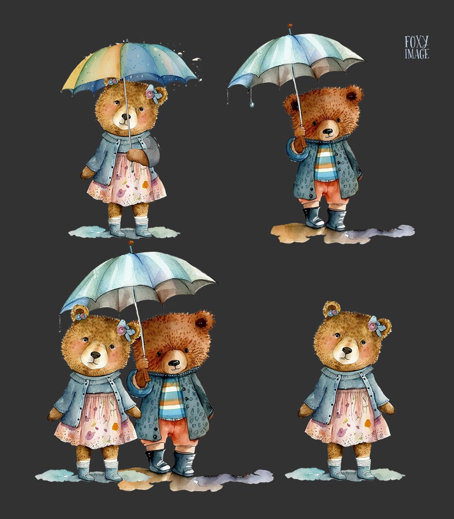Cute Baby Bear Clipart Bear PNG Clipart Boy and Girl Rainy - Etsy Singapore
