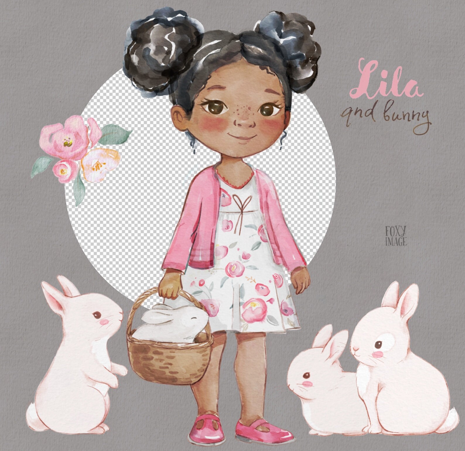 Watercolor Little Girl Lila & Bunny Watercolour Clipart - Etsy