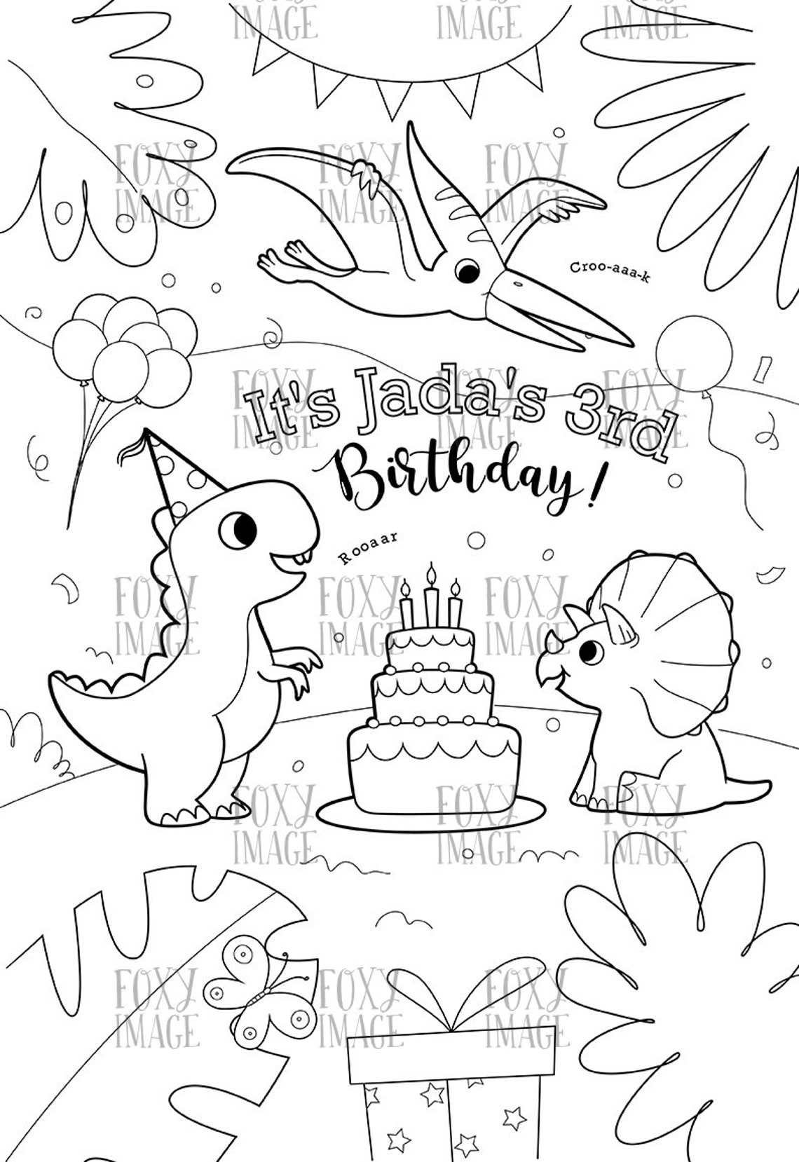 Personalized Dinosaur Party Coloring Printable Dinosaur - Etsy