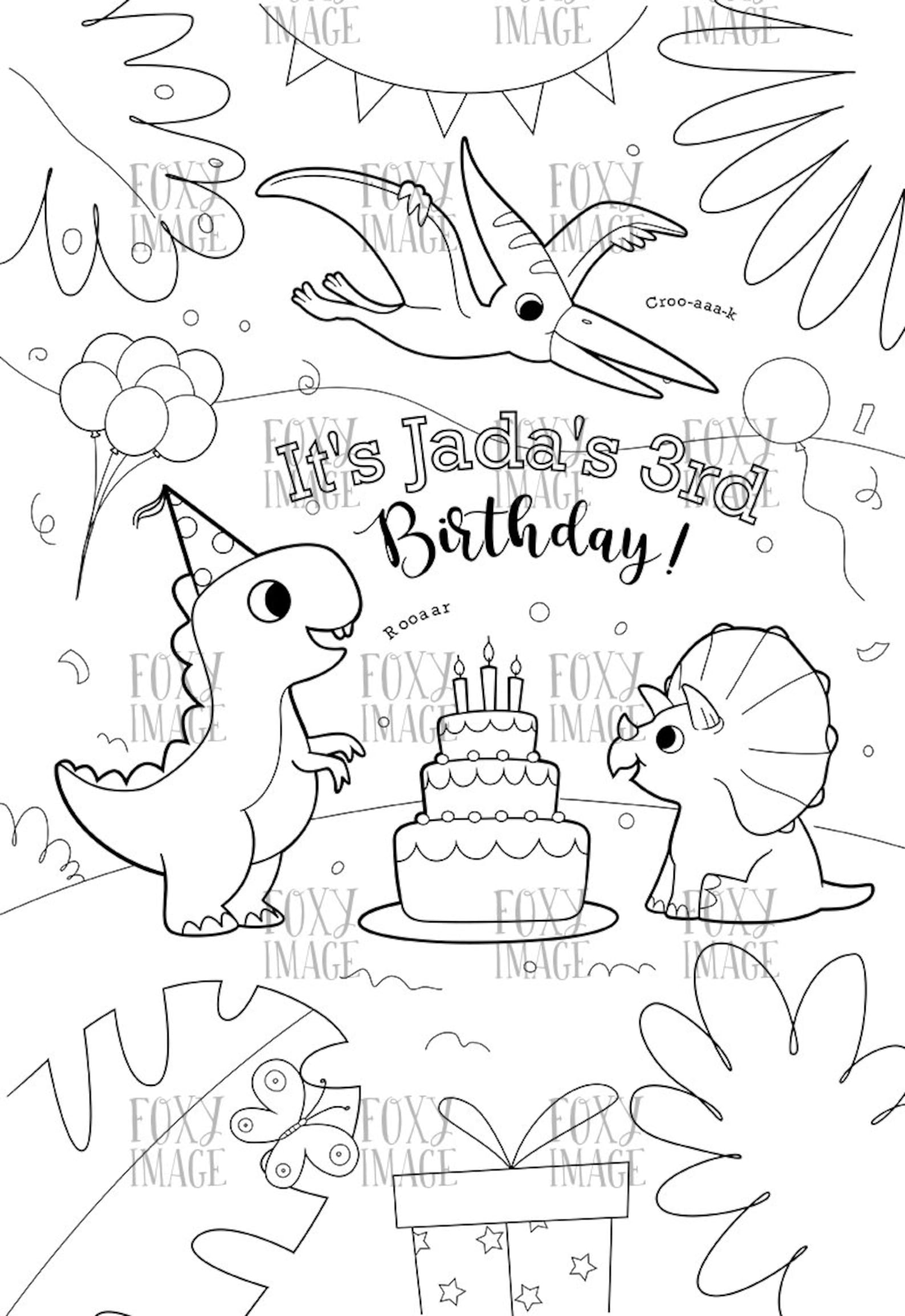 Personalized Dinosaur Party Coloring Printable Dinosaur - Etsy