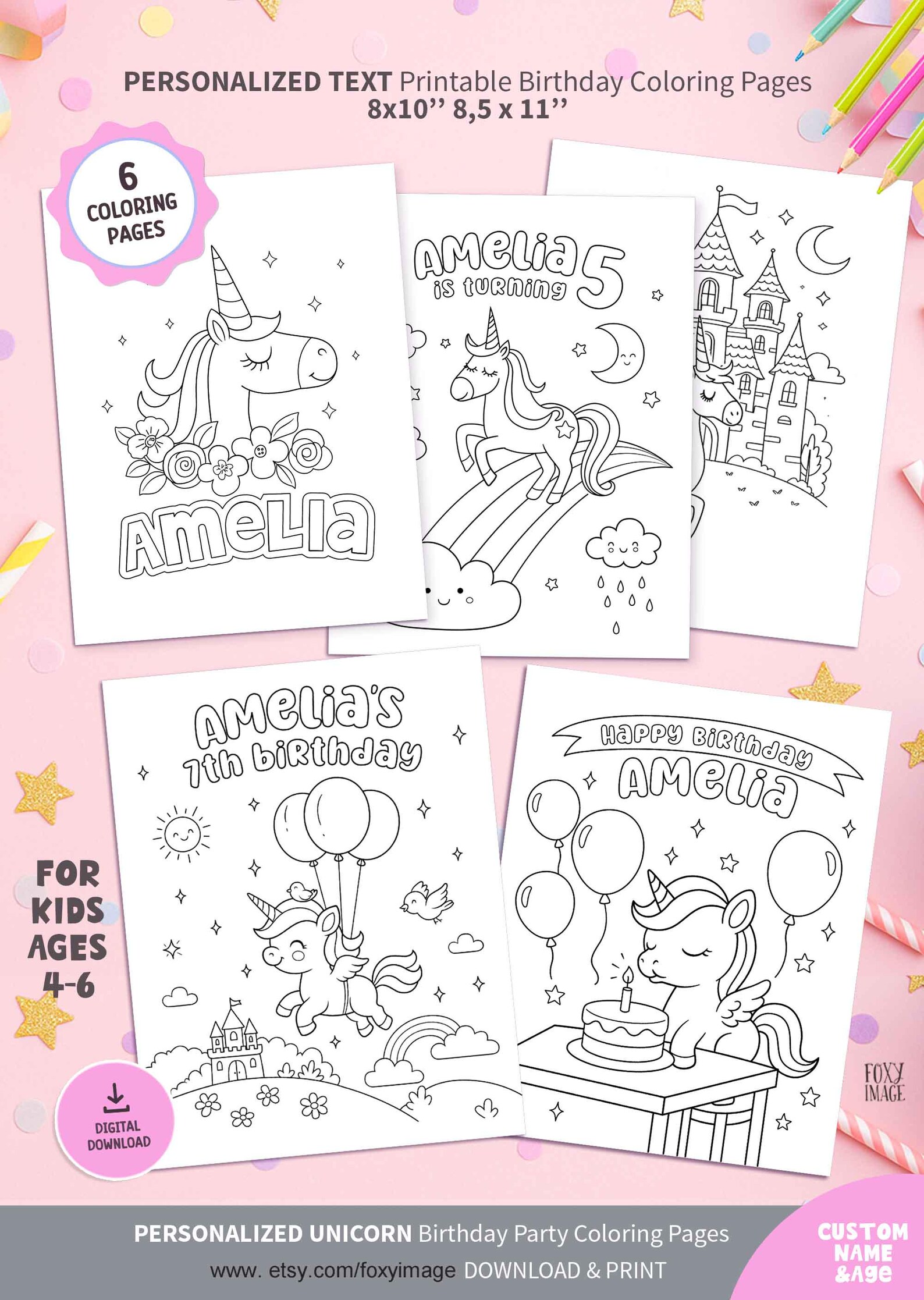 Personalized Unicorn Birthday Coloring Pages • Custom Name & Age ...
