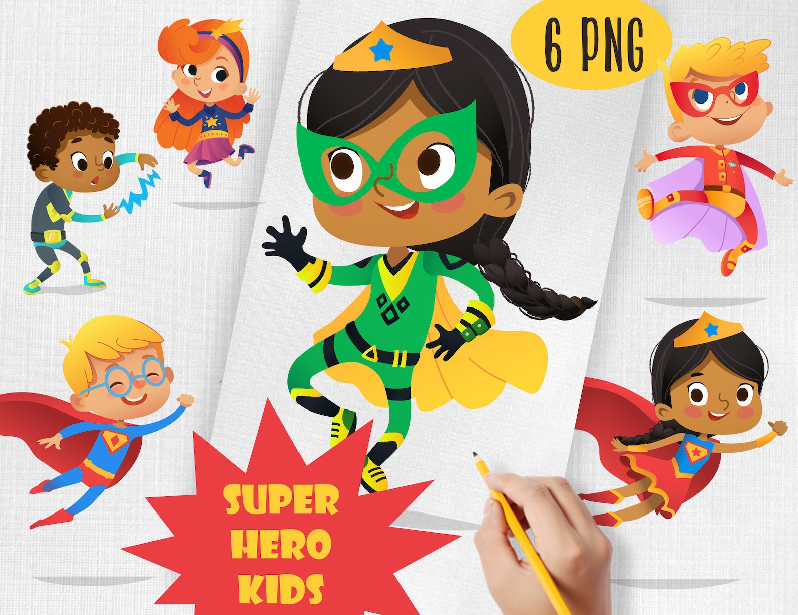 Cute Super Hero Clipart Set of Colorful Super Hero Kids | Etsy