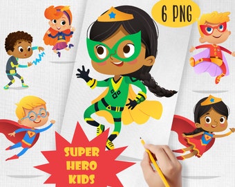 Superhero Kids Clipart | Etsy