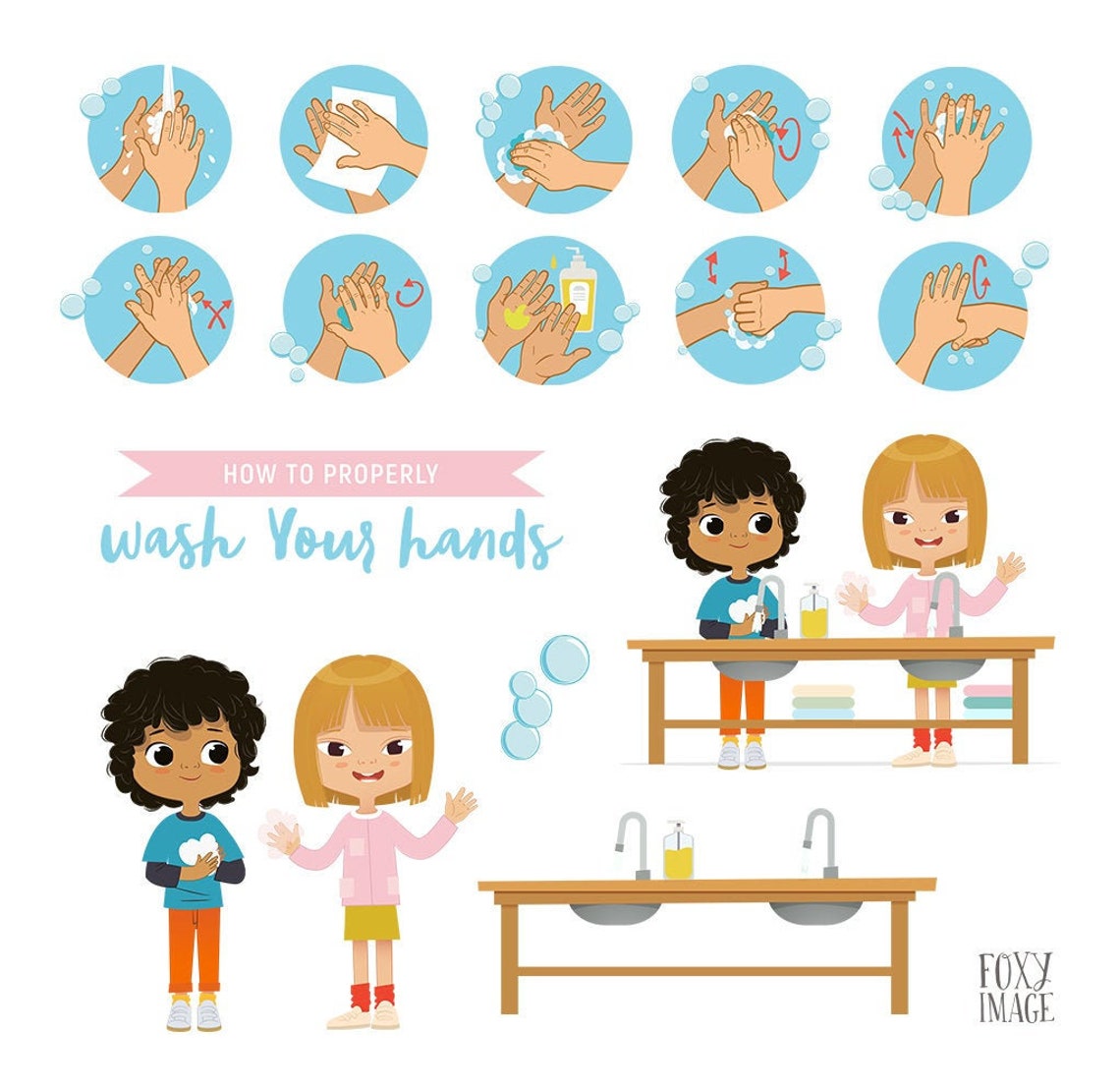 Kids Wash Hands PNG Wash Your Hands Clipart Step Poster for - Etsy