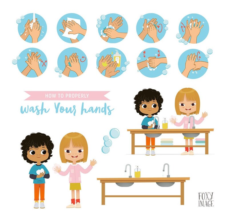 Kids Wash Hands PNG, Wash Your Hands Clipart, Step Poster for Kids ...