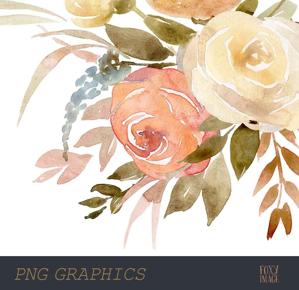 Watercolor Rose Flowers Abstract Bouquet PNG Clipart Autumn - Etsy