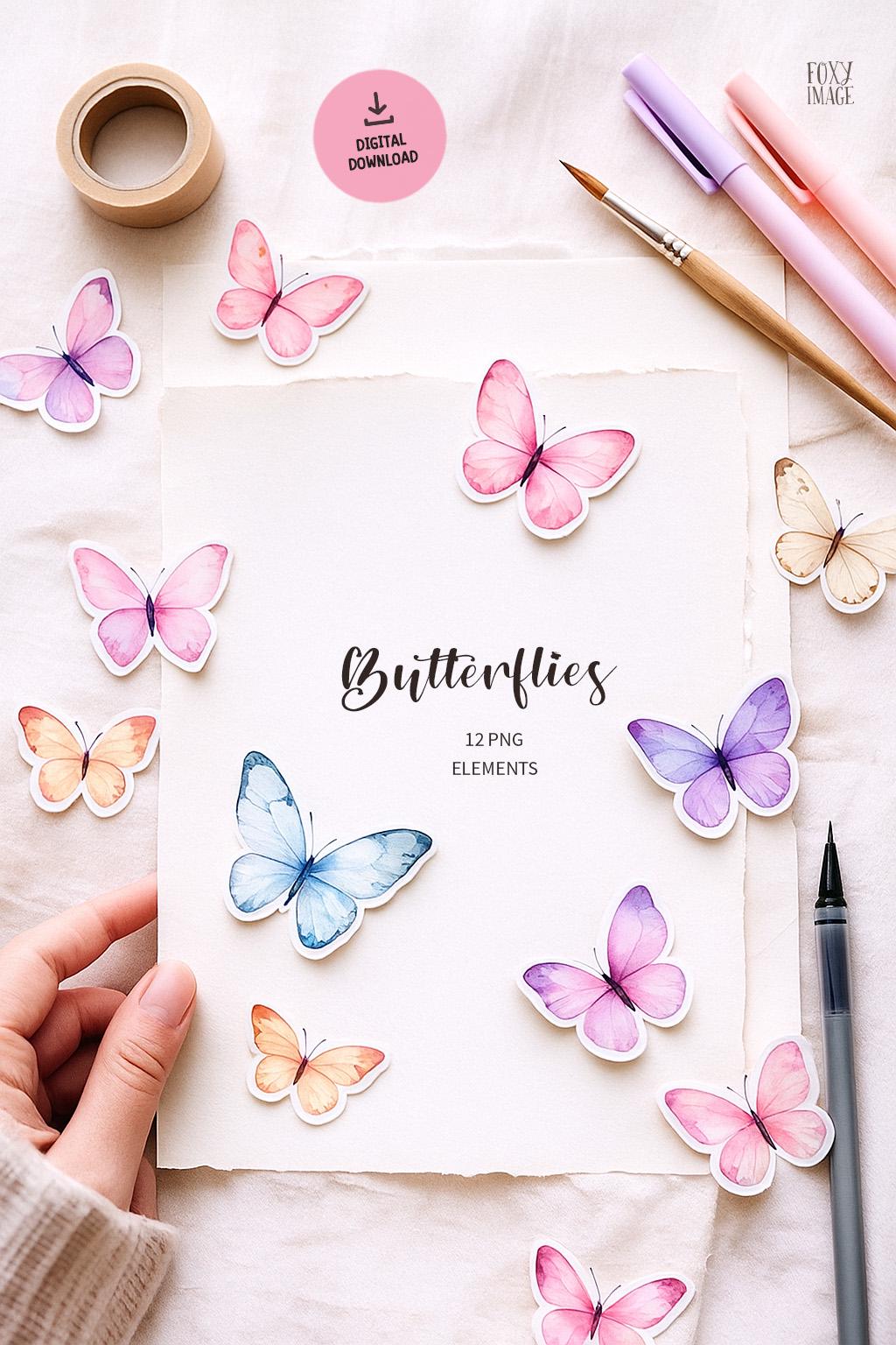 Watercolor Butterfly Clipart Bundle Soft Pastel Butterflies PNG, Pink ...