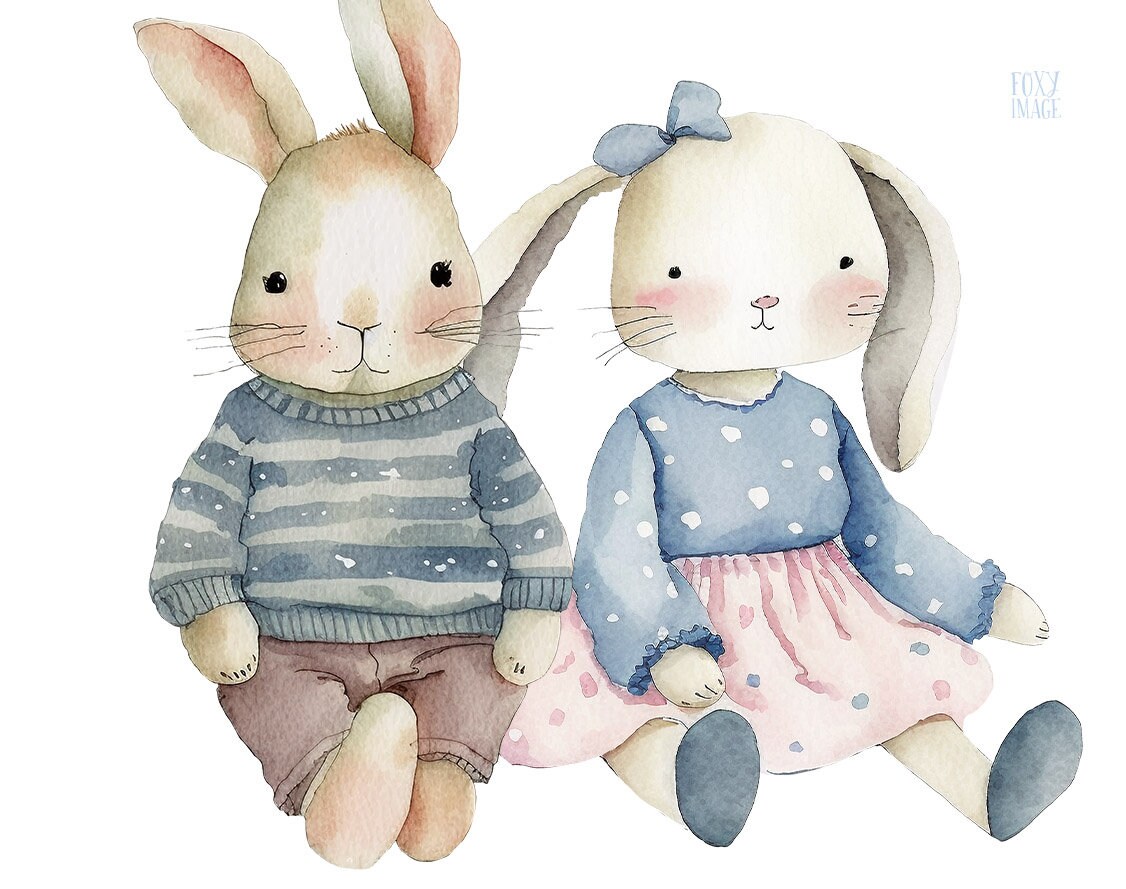 Easter Bunny Clipart Bunny PNG Clipart Boy and Girl Little - Etsy