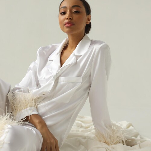 White Bride Pajama Set Bridesmaid Pajama Set Pure Silk Pajamas Etsy