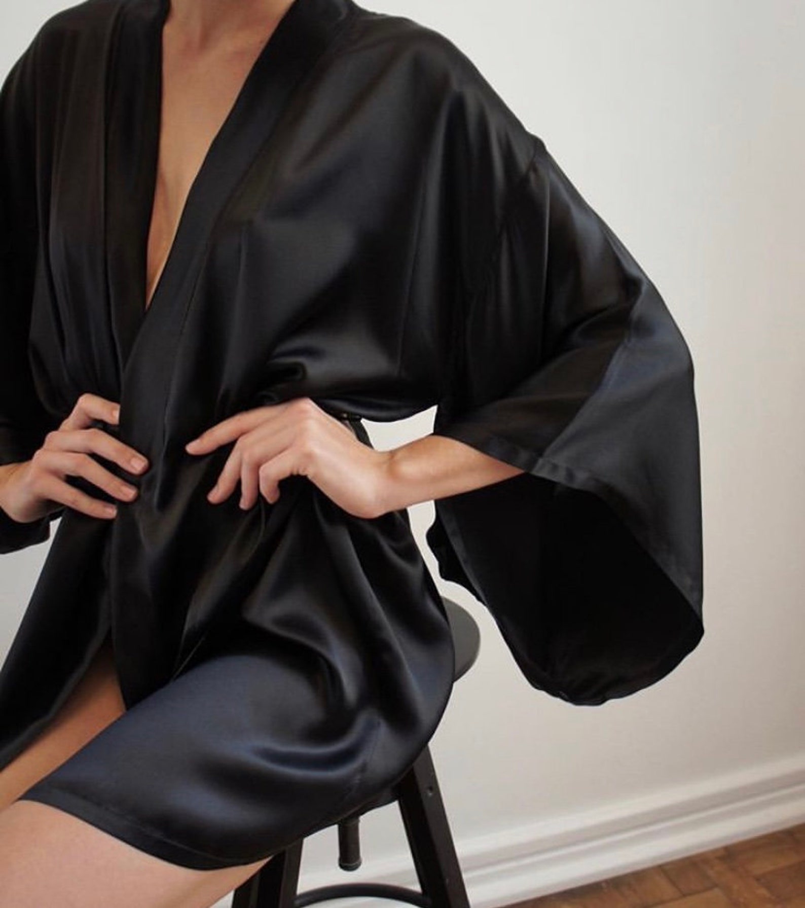 Pure Silk Kimono Robe Bride Robe White Short Robe With Long Etsy