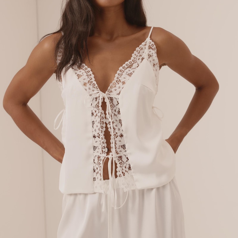 White Front Tie Pajamas - Etsy