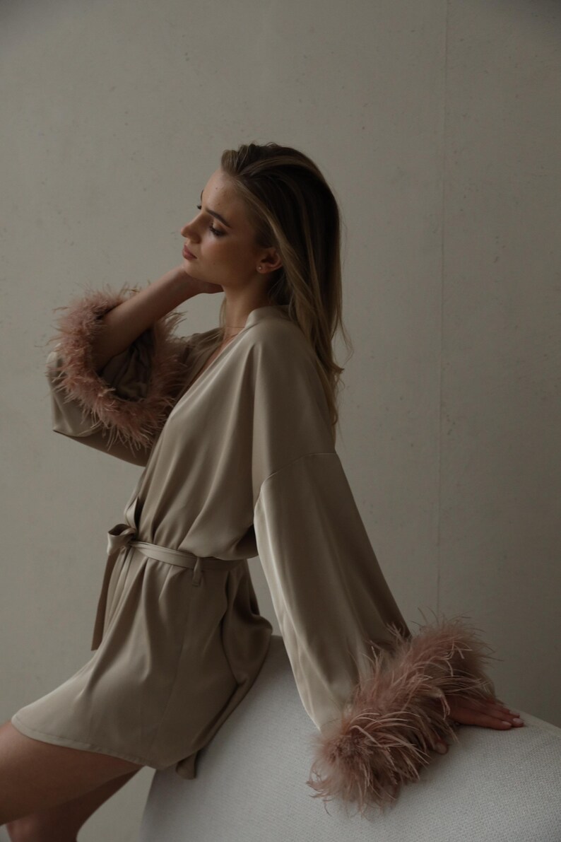 Bride Robe With DETACHABLE Feather Sleeves Bridal Robe Short - Etsy