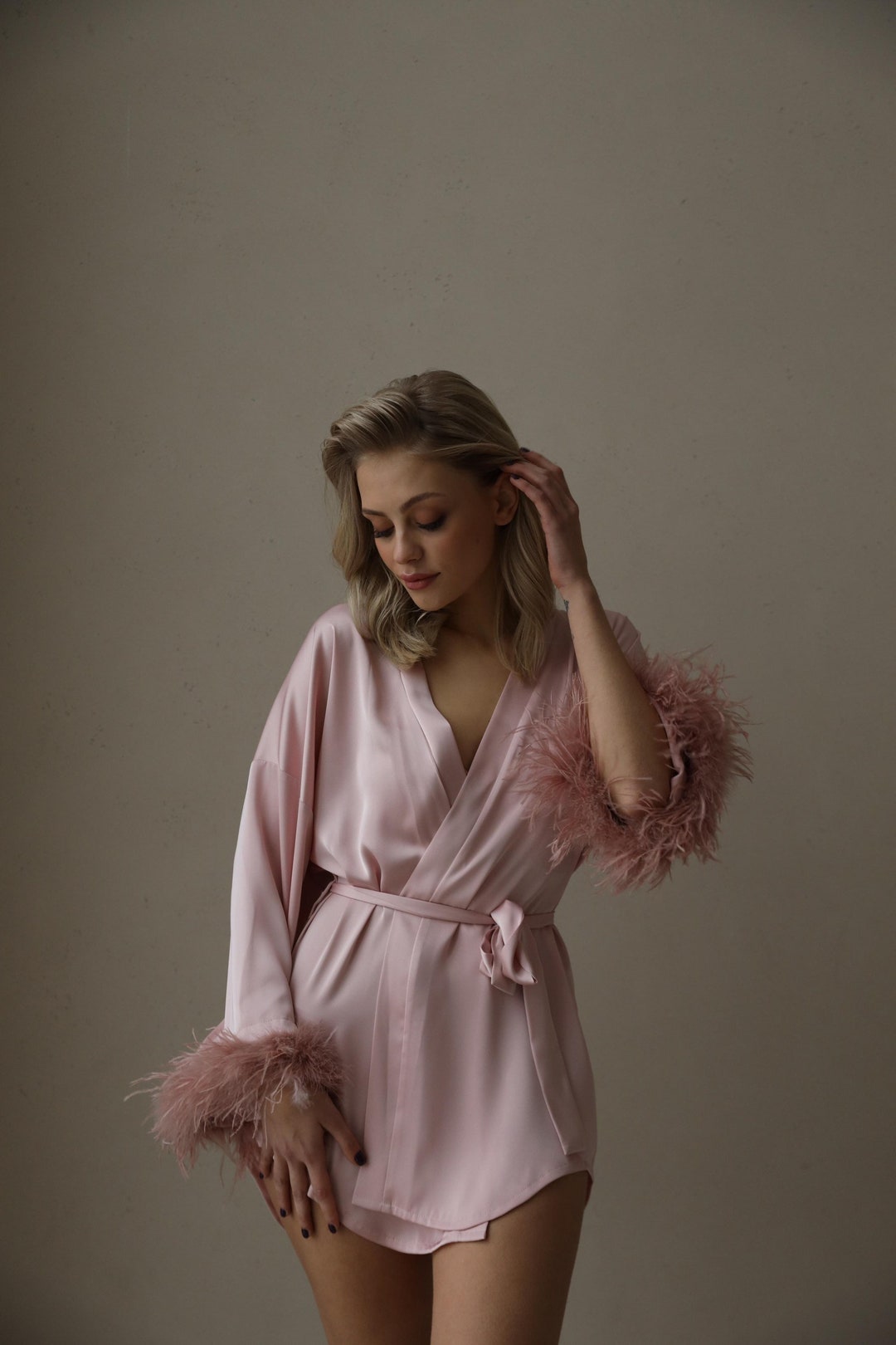 Bride Robe With DETACHABLE Feather Sleeves Bridal Robe Short - Etsy