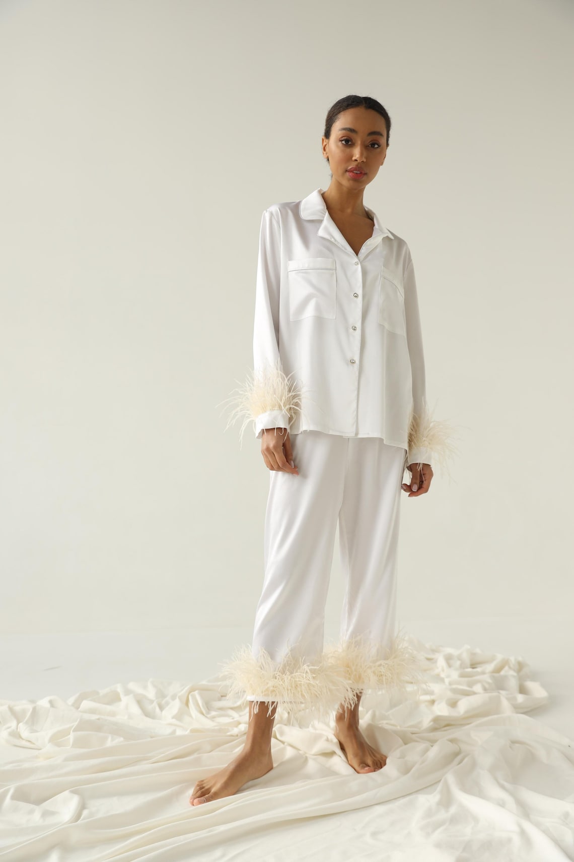 White Bride Pajama Set Bridesmaid Pajama Set Pure Silk Pajamas Etsy