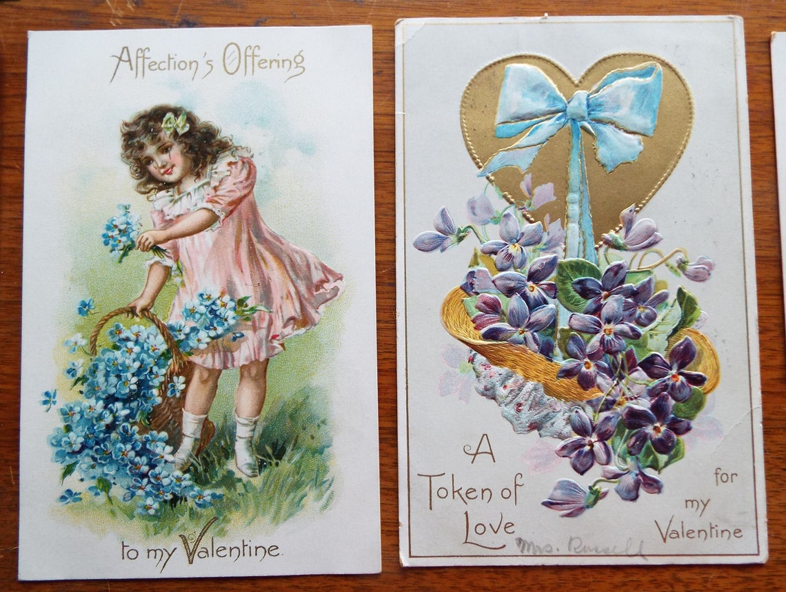 10 Old Antique Tuck VALENTINE'S DAY POSTCARDS Romantic Children ...