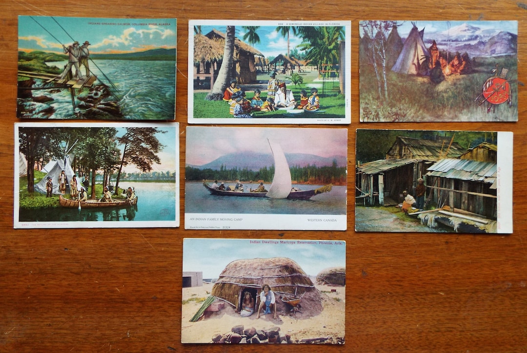 Lot of 7 Antique NATIVE AMERICAN Indian POSTCARDS Phoenix Alaska Canoe ...