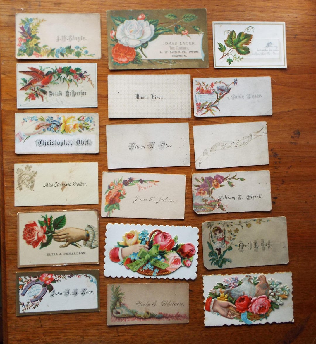 Lot of 18 Antique Victorian Assorted CALLING CARDS Flowers Die Cut ...