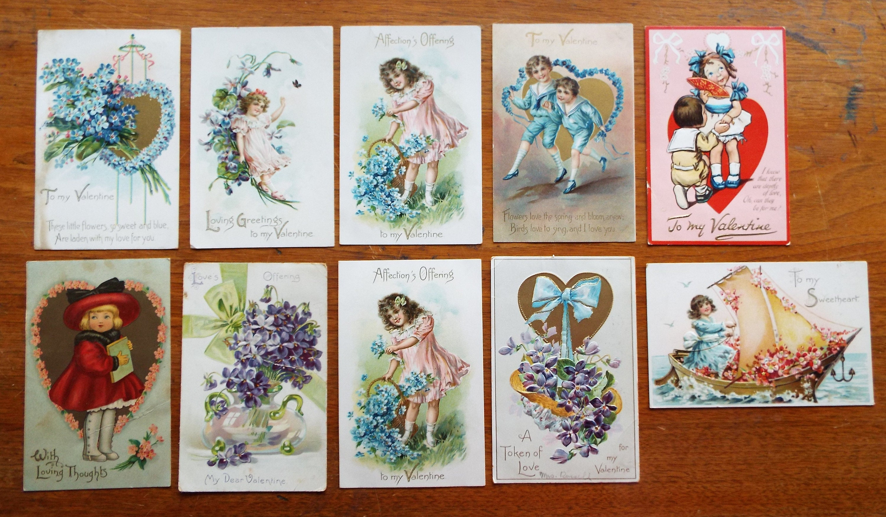 10 Old Antique Tuck VALENTINE'S DAY POSTCARDS Romantic Children ...