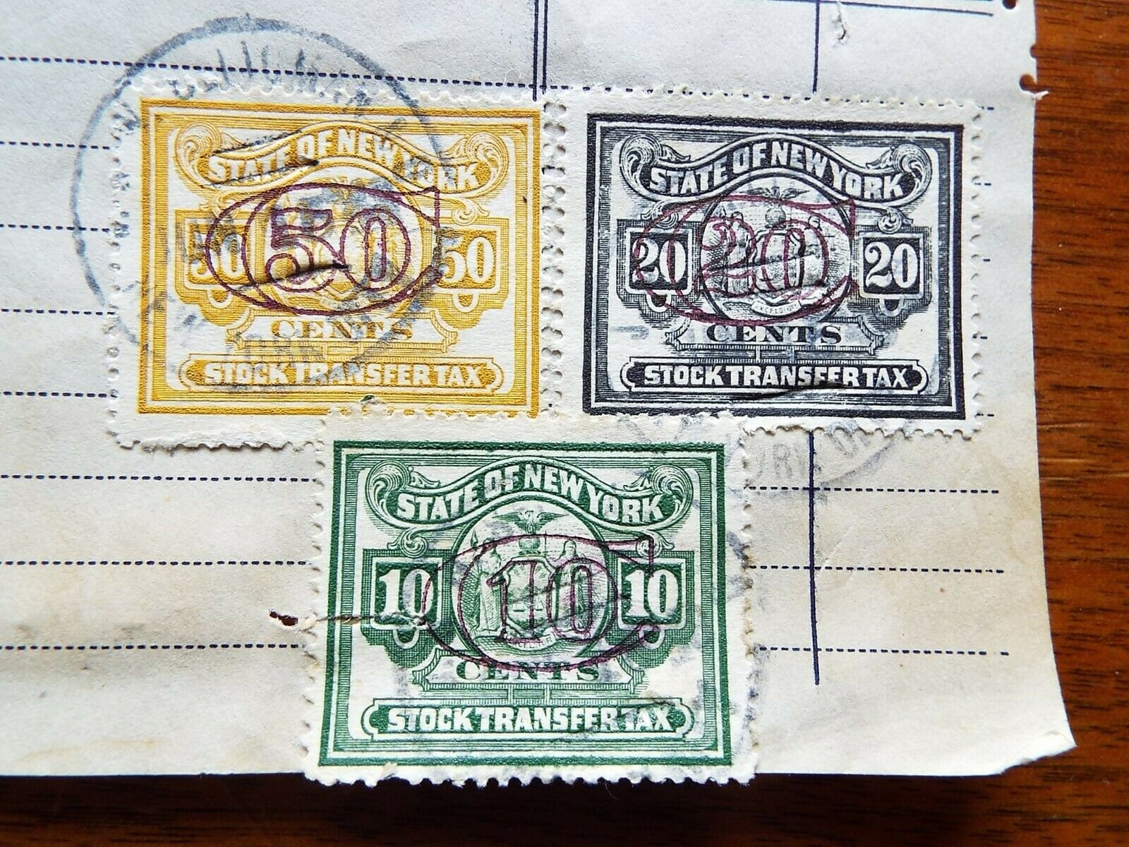 Colección de 10 Old 1943 STOCK TRANSFER STAMPS en Documentos Originales ...