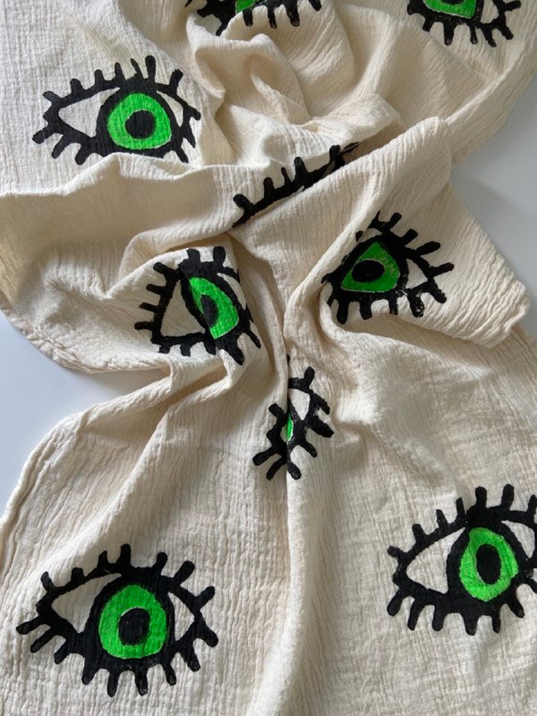 Eye Block Printed Towel, Green Eye Bath Towel, Beach Blanket, Beach ...