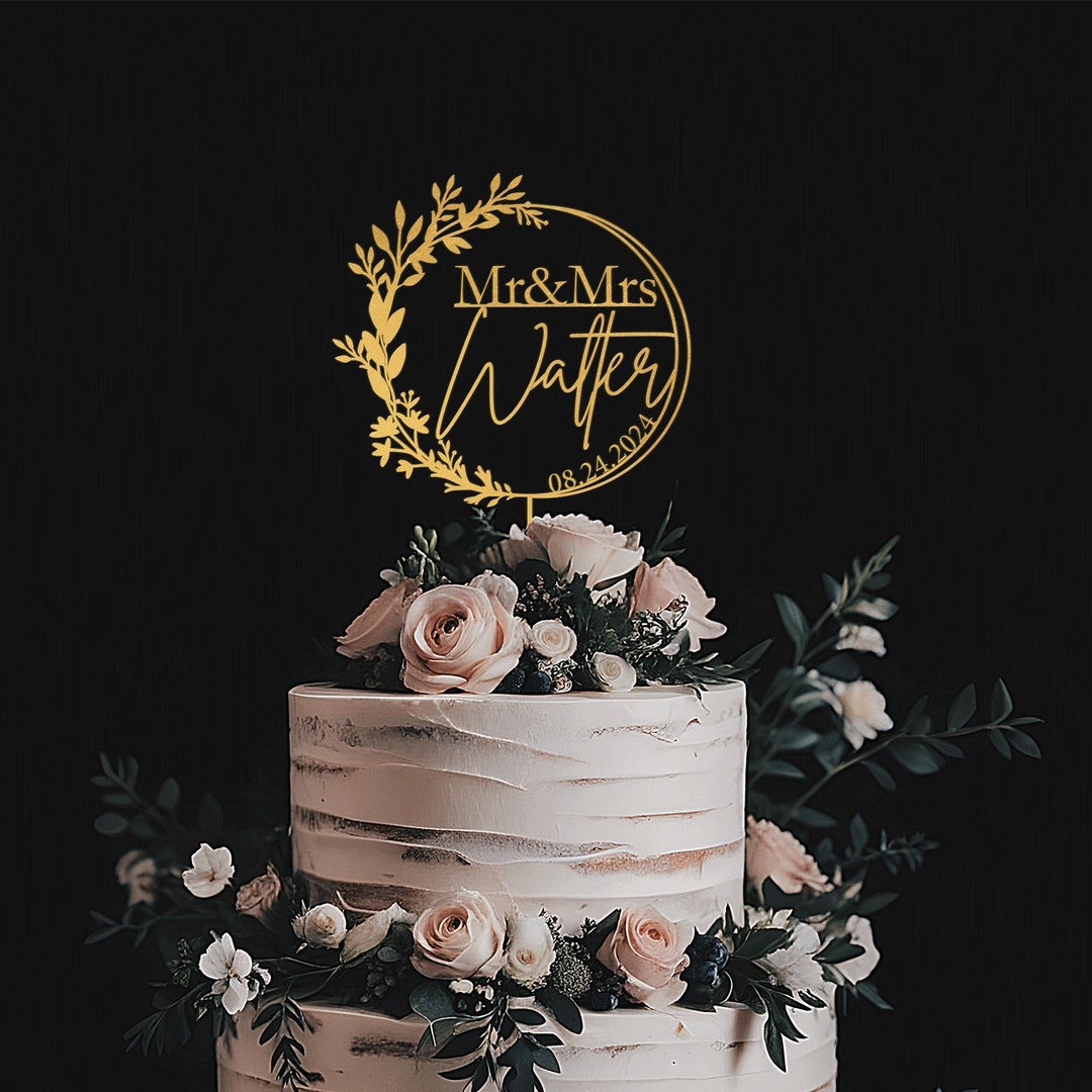 Personalized Wedding Cake Topper,floral Wreath Cake Topper for Wedding ...