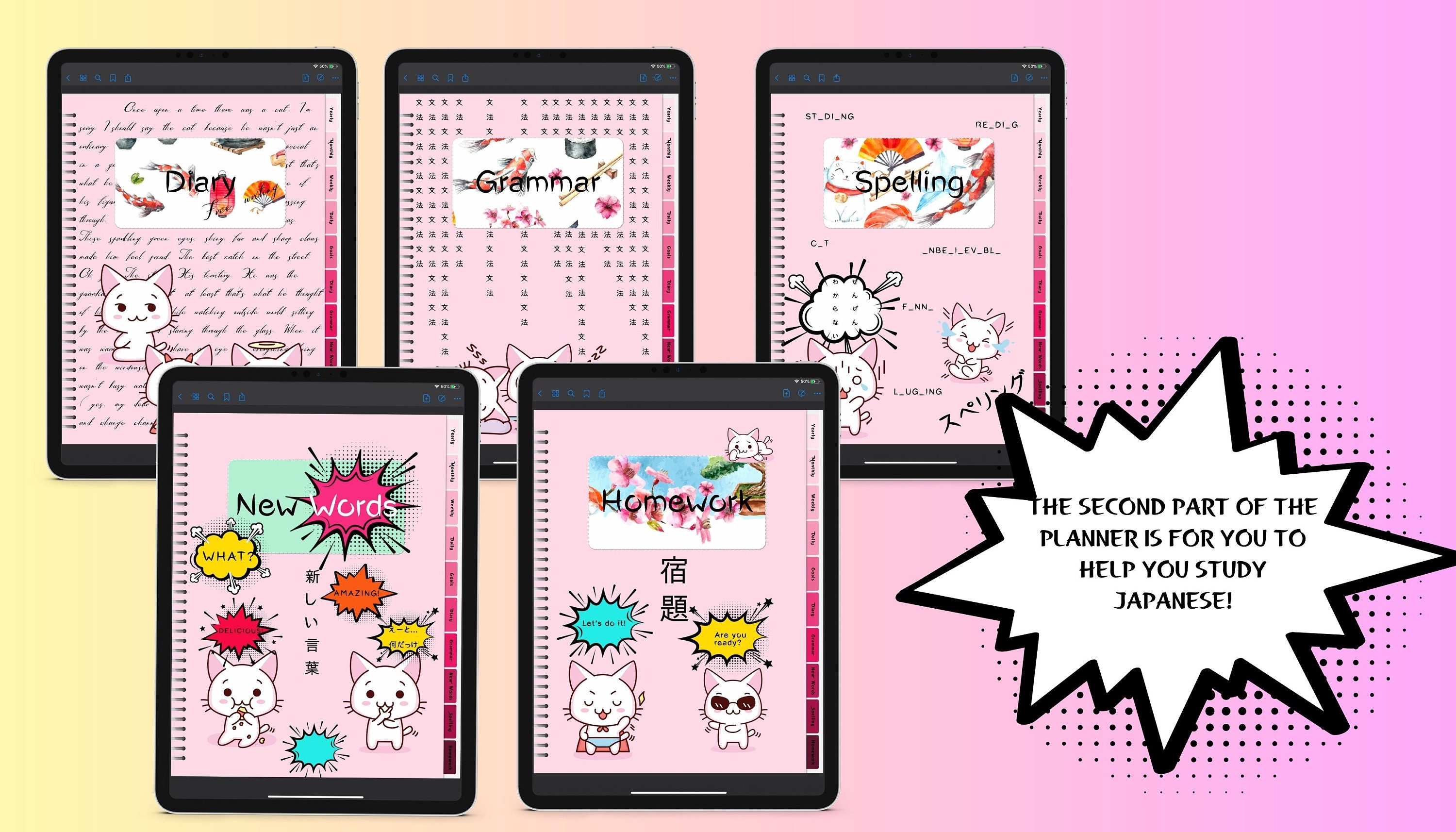 Japanese Style Digital Planner, Kawaii Planner, Digital Learning Pack ...