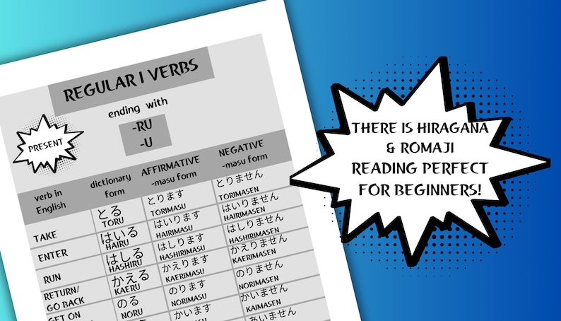 Japanese Regular Verbs for Beginners, Easy Grammar With Hiragana and ...
