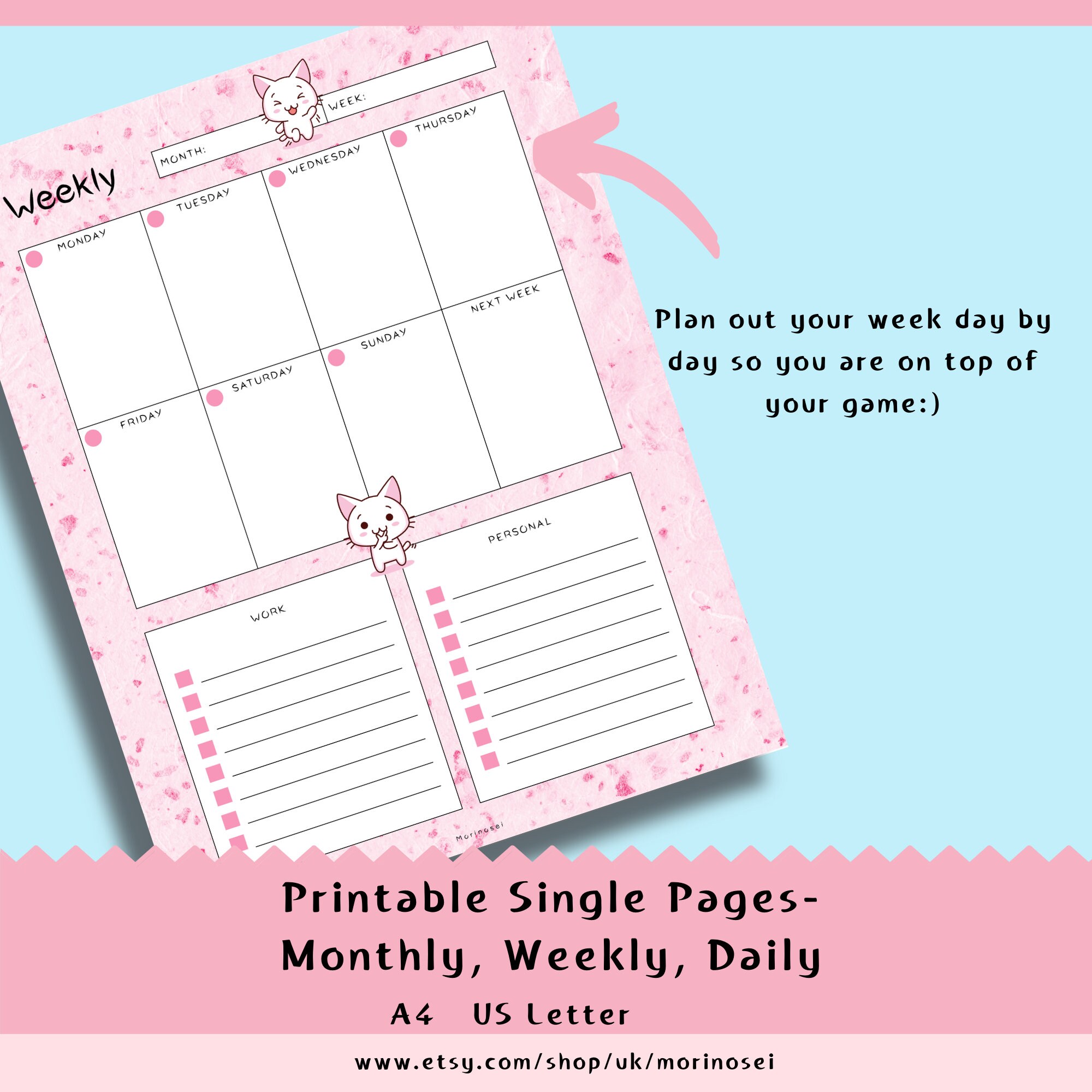 Printable Single Pages Calendar Daily Weekly Monthly Planner | Etsy