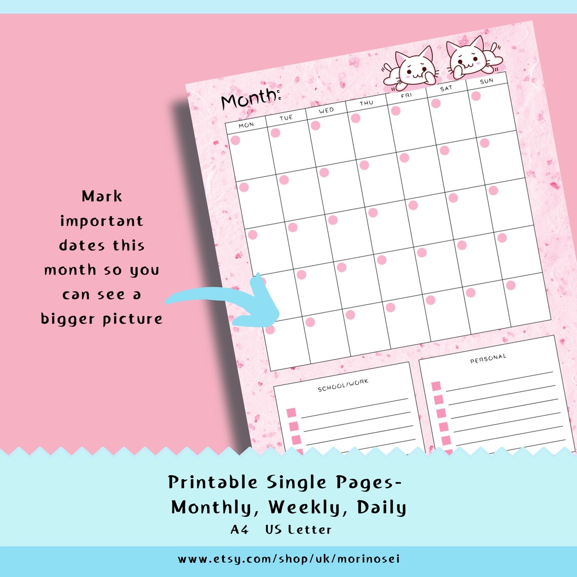 Printable Single Pages Calendar Daily Weekly Monthly Planner | Etsy
